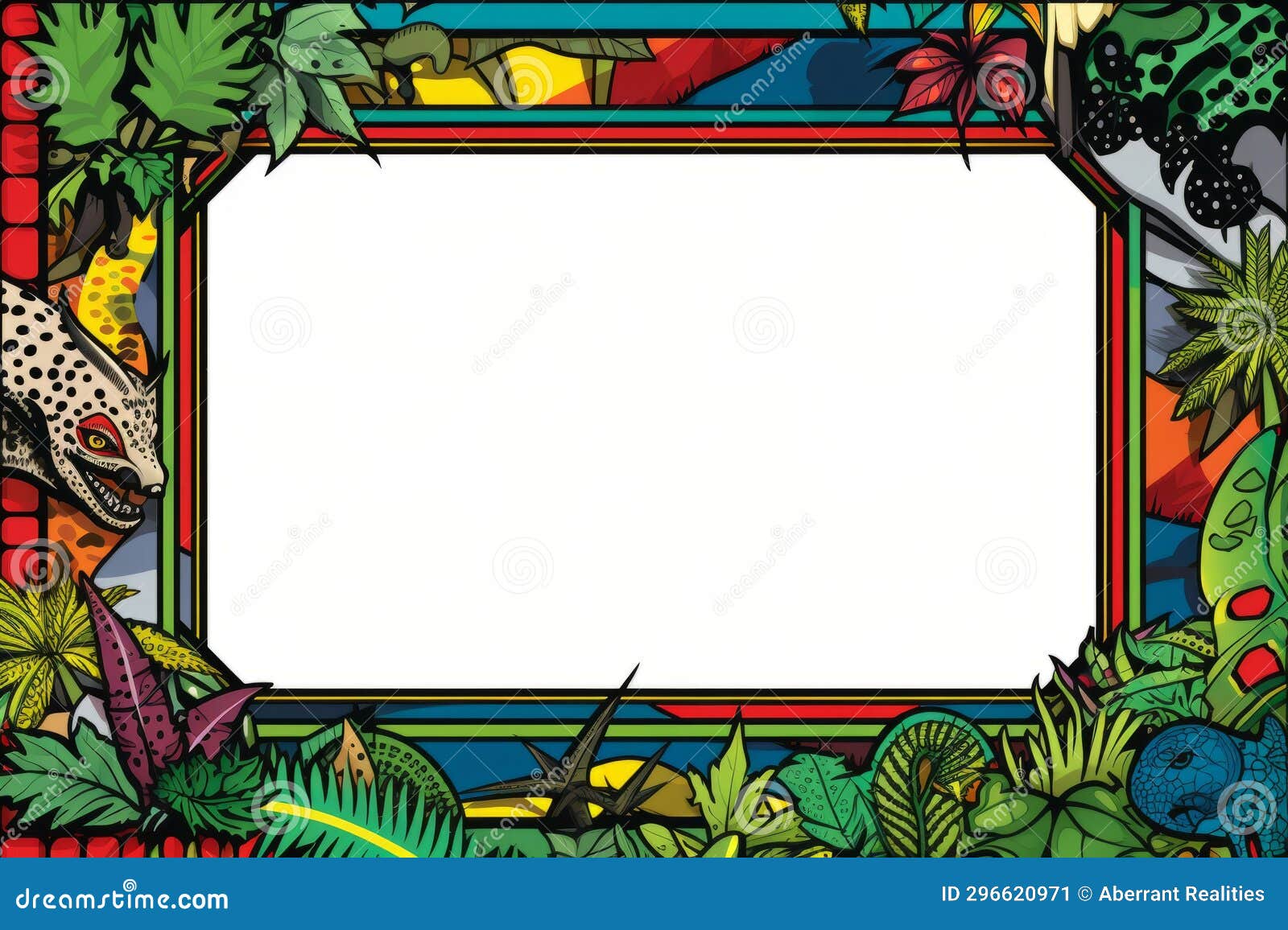 A Colorful Frame with Jungle Animals and Plants Stock Illustration ...