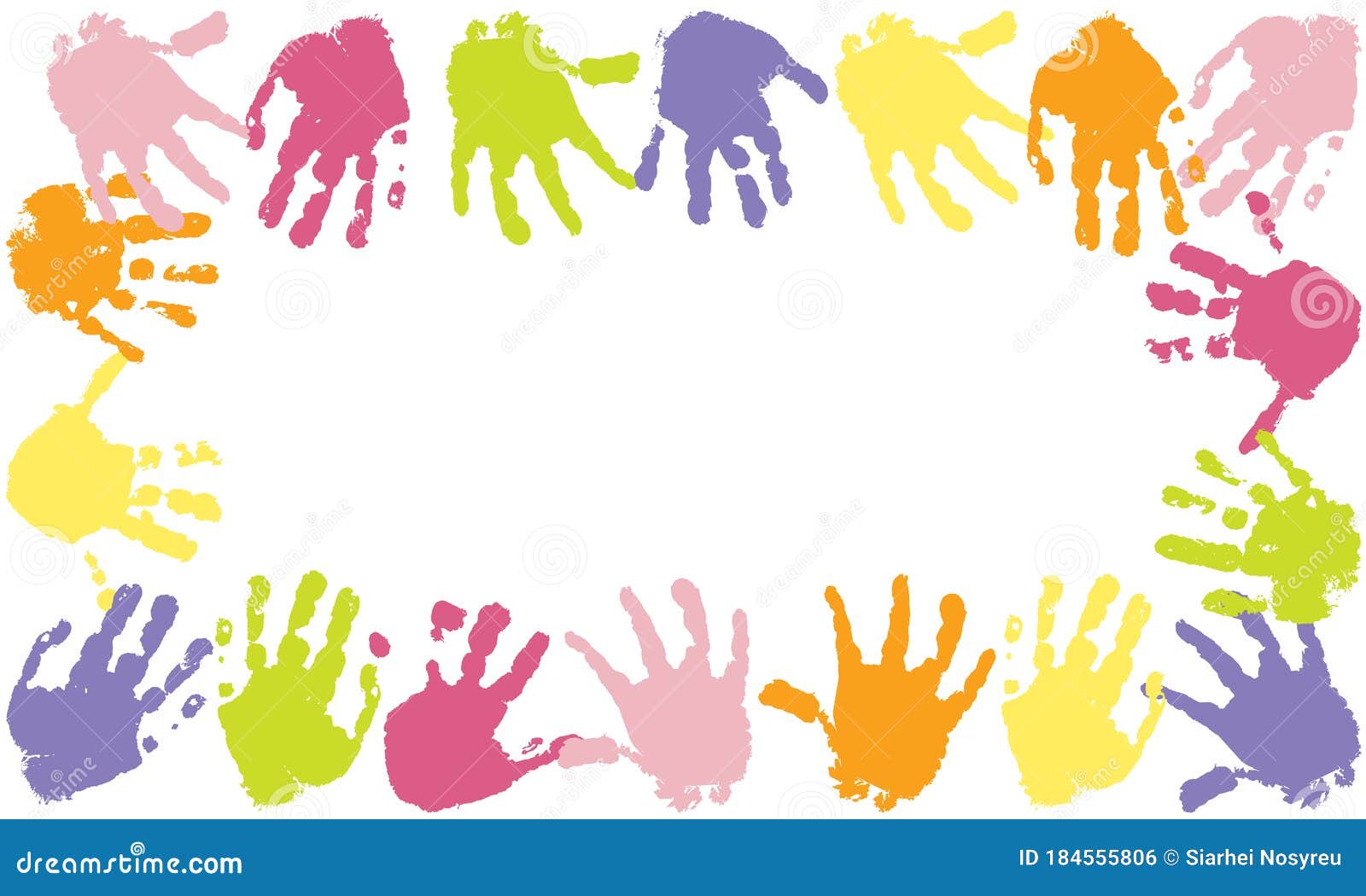 Colorful Frame of Prints of Kids Palms of Hands, Vector Illustration ...