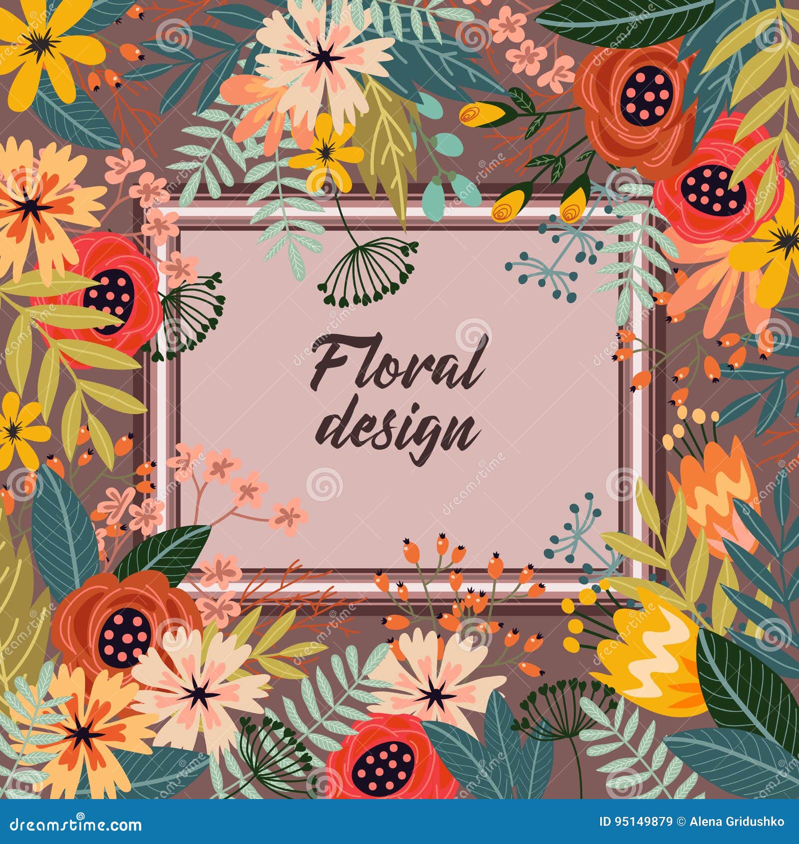 Colorful Frame of Vintage Flowers Stock Vector - Illustration of ...