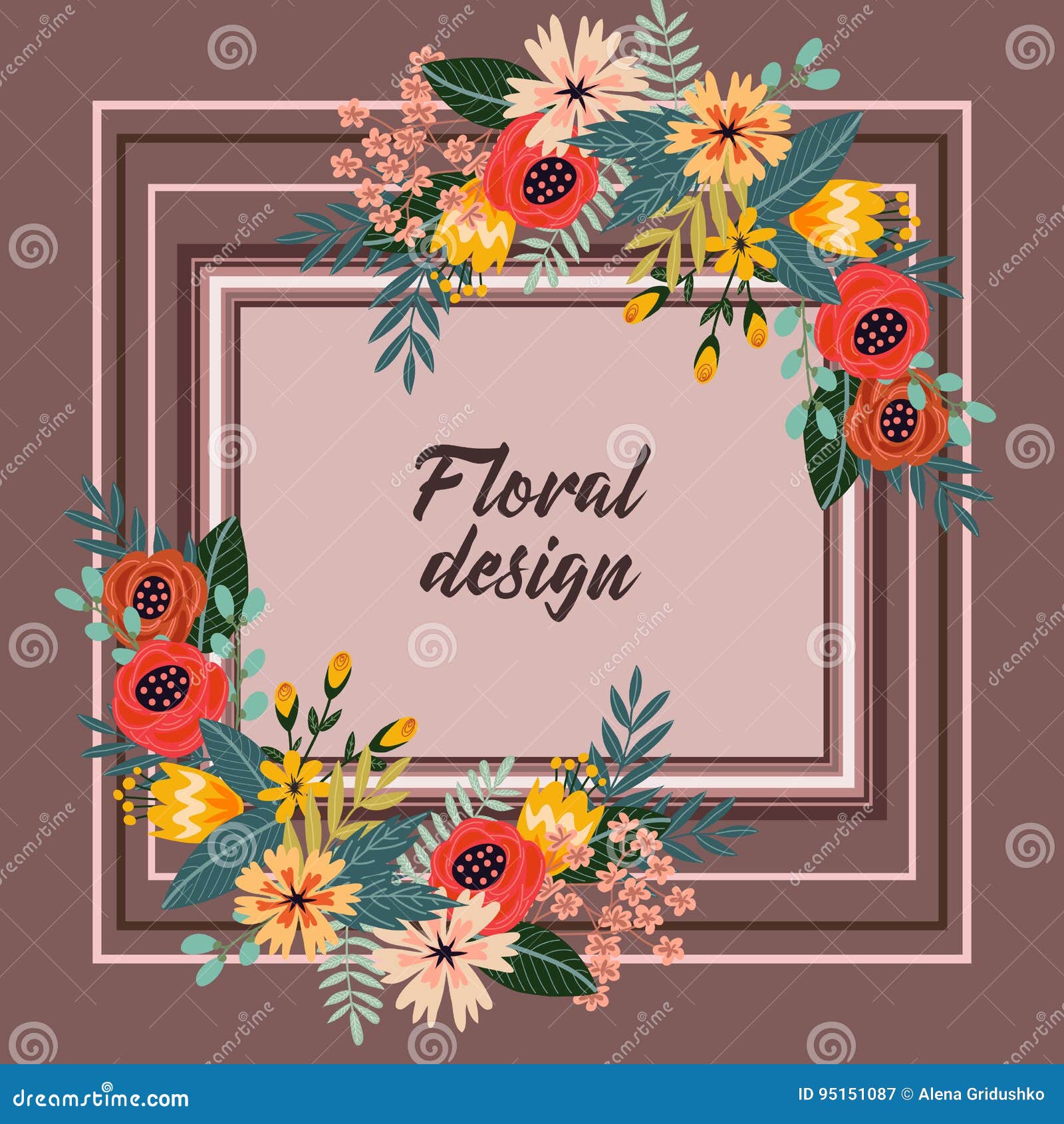 Colorful Frame of Vintage Flowers Stock Vector - Illustration of hand ...
