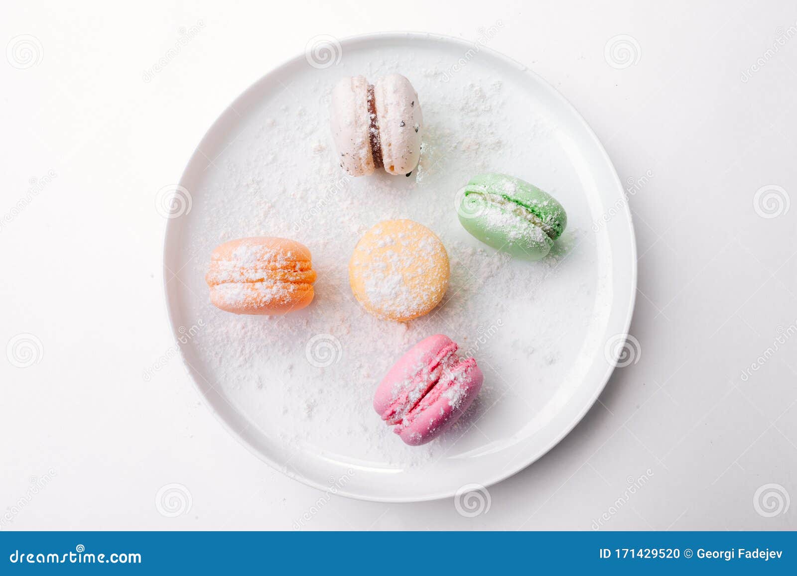 Colorful French Macaron or Italian Macaron Stack on White Plate Put on ...