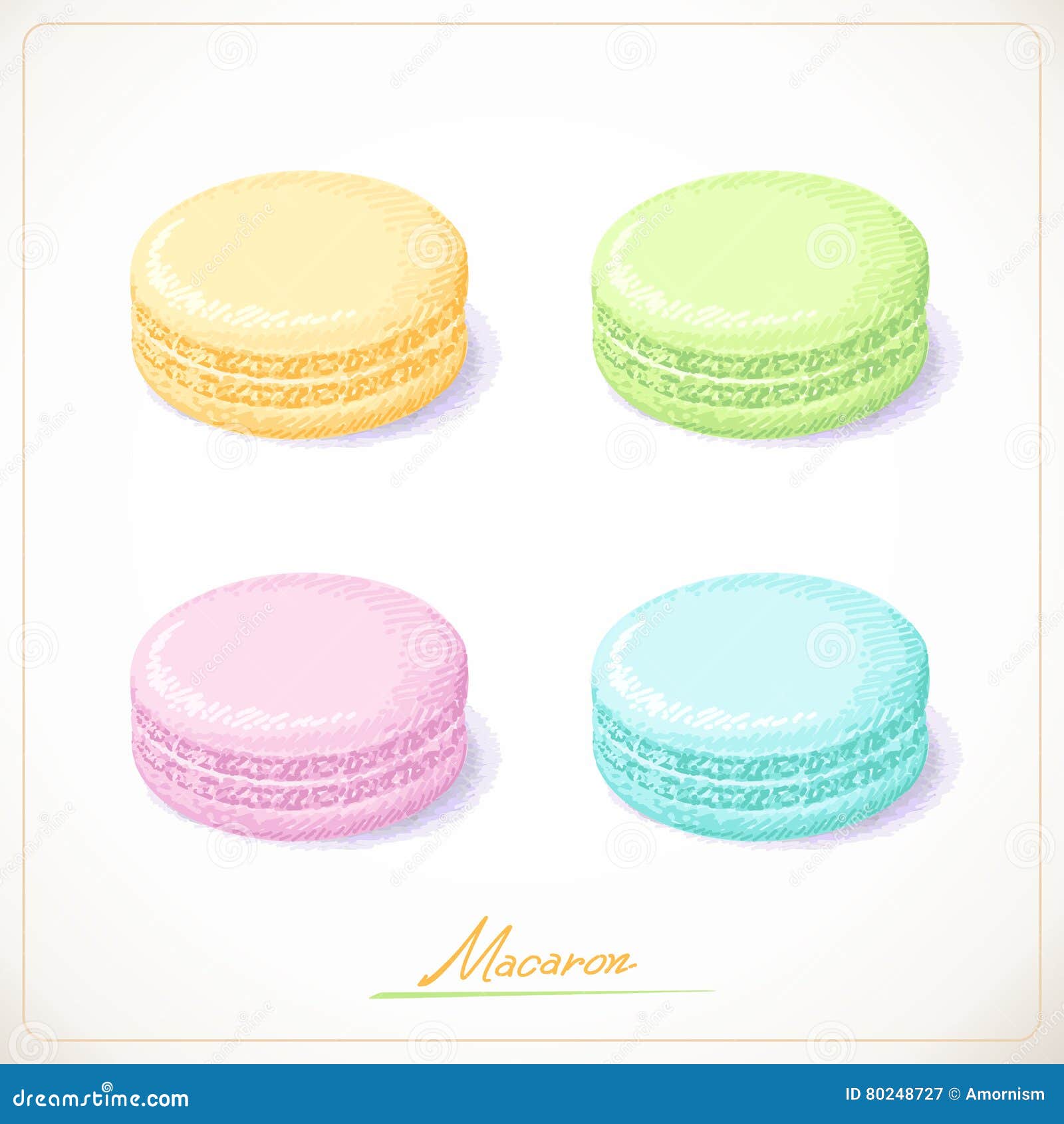 Colorful French Macarons, Sketch Hand Drawn Stock Vector - Illustration ...