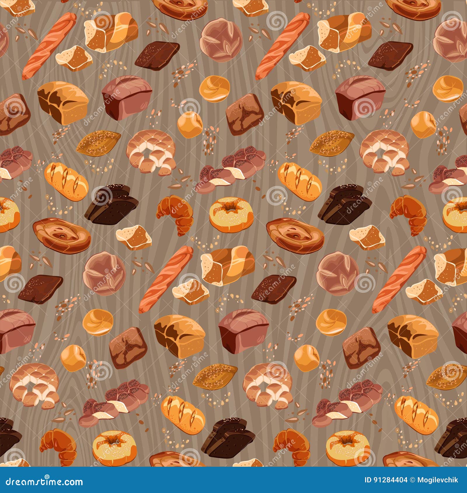 Colorful Fresh Bread Seamless Pattern Stock Vector - Illustration of ...