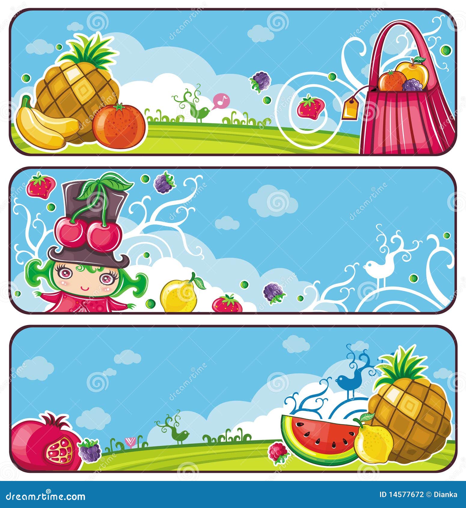 Colorful fruit banners stock vector. Illustration of framework - 14577672