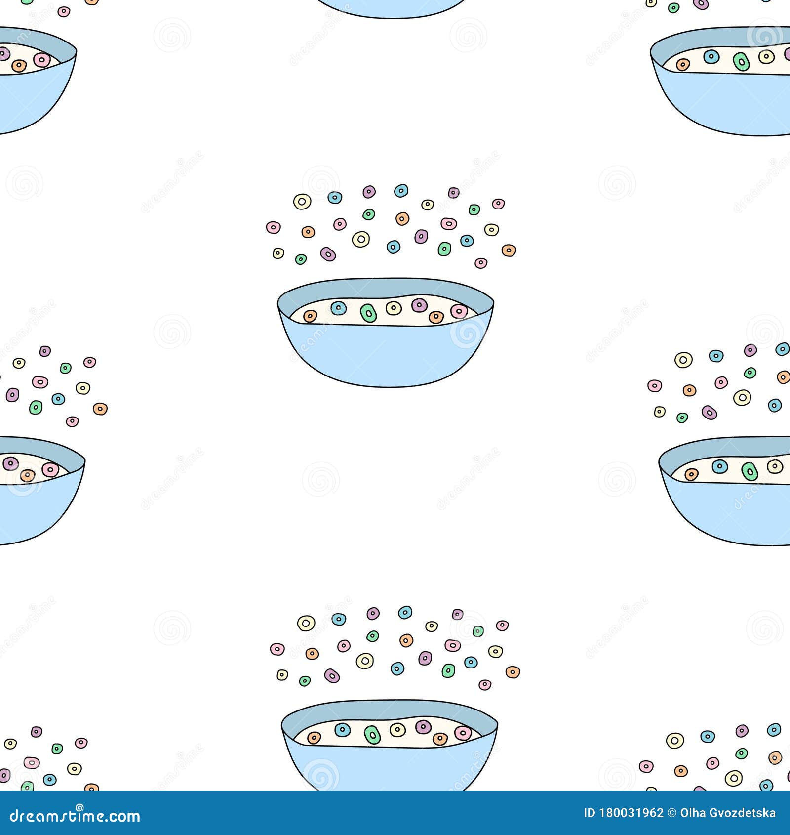 Colorful Fruit Cereal with Milk in Blue Plate Seamless Pattern. Stock ...