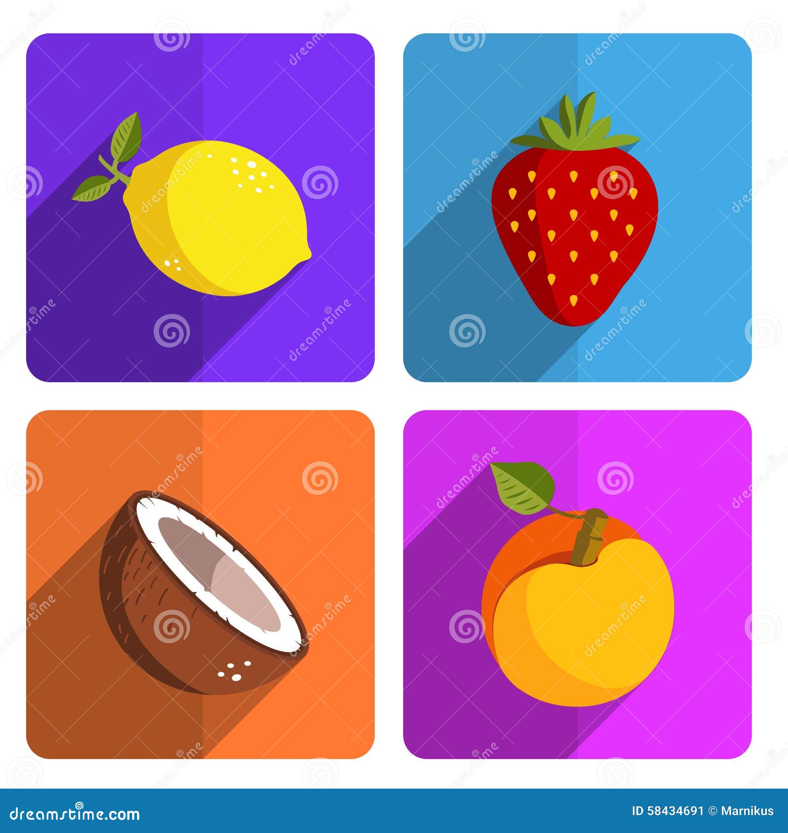 Colorful Fruit Icon Set on Bright Background Stock Vector ...