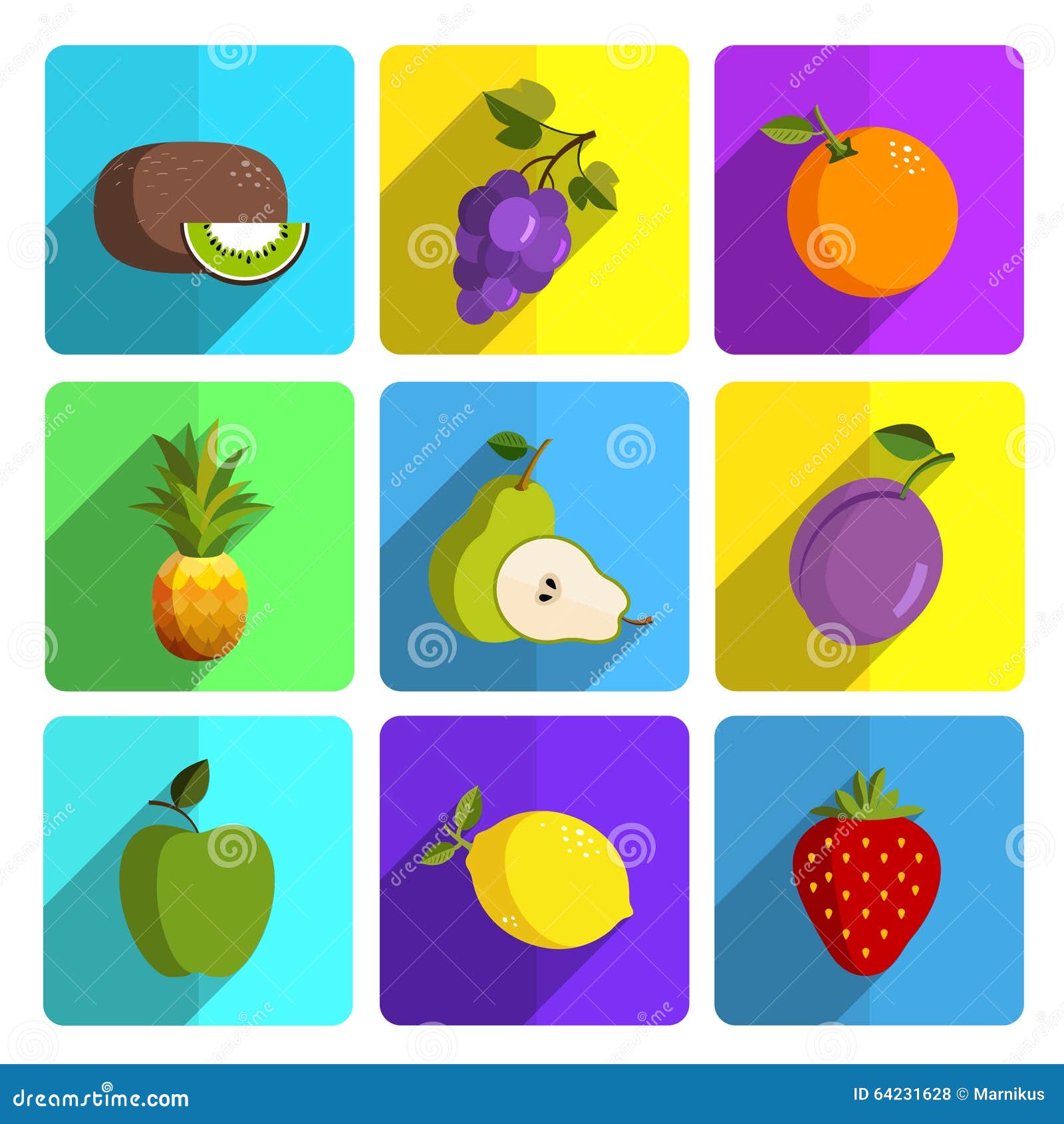 Colorful Fruit Icon Set on Bright Background Stock Vector ...