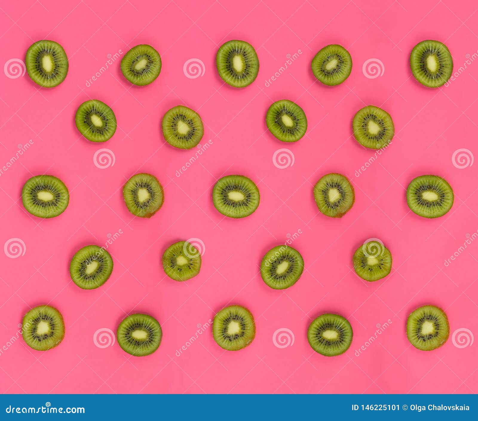 Colorful Fruit Pattern of Fresh Kiwi Slices on Pink Background Stock ...