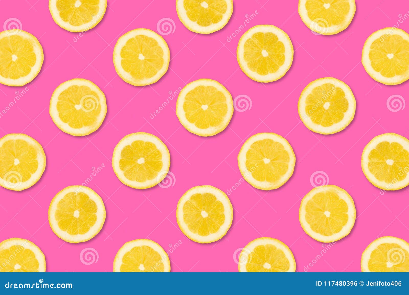 Fruit Pattern of Lemon Slices on a Pastel Pink Background Stock Photo ...