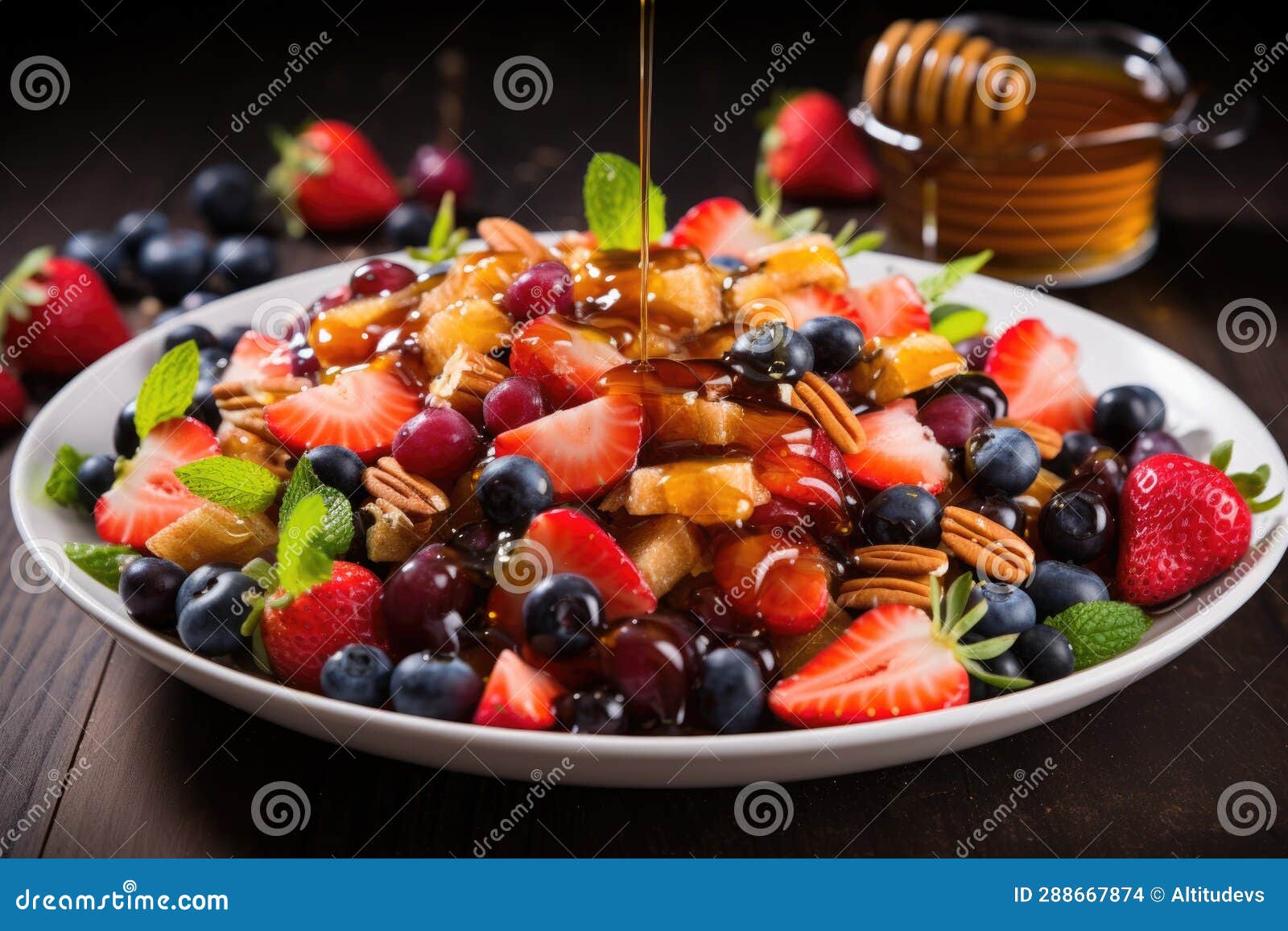 Colorful Fruit Salad Drizzled with Honey Stock Photo - Image of ...