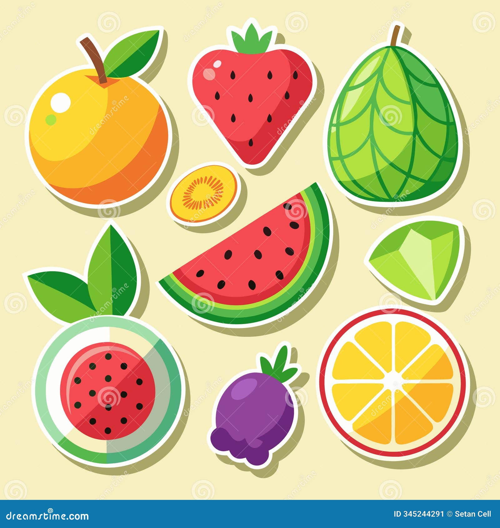 Colorful Fruit Stickers in Flat Design Style Stock Illustration ...