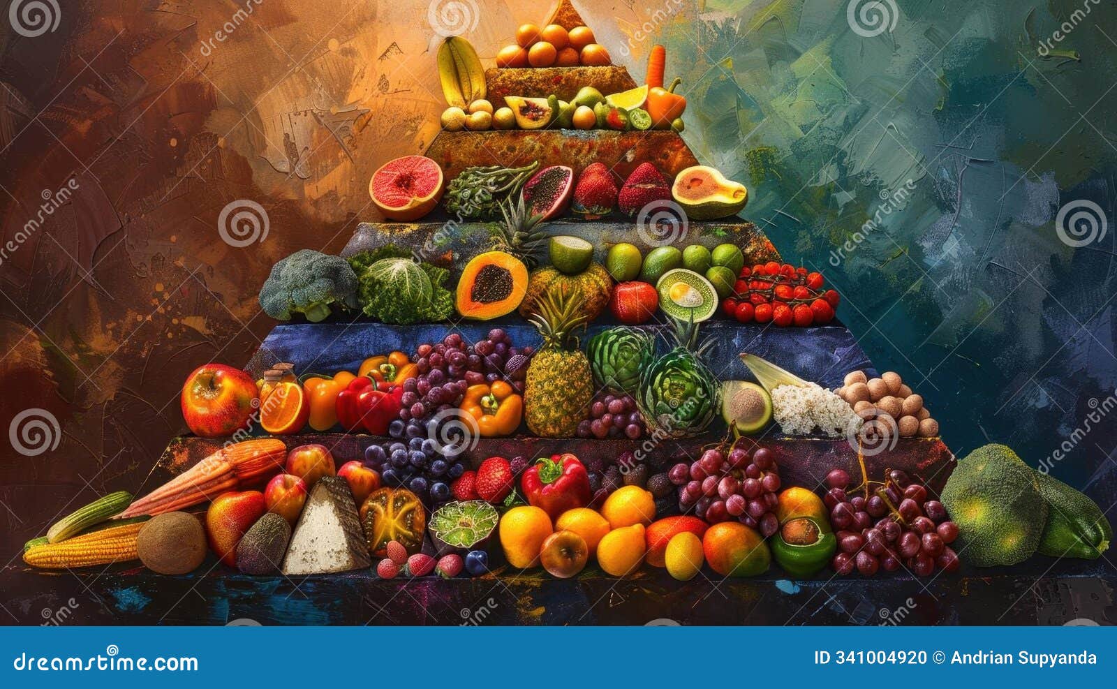 Colorful Fruit and Vegetable Pyramid Stock Illustration - Illustration ...