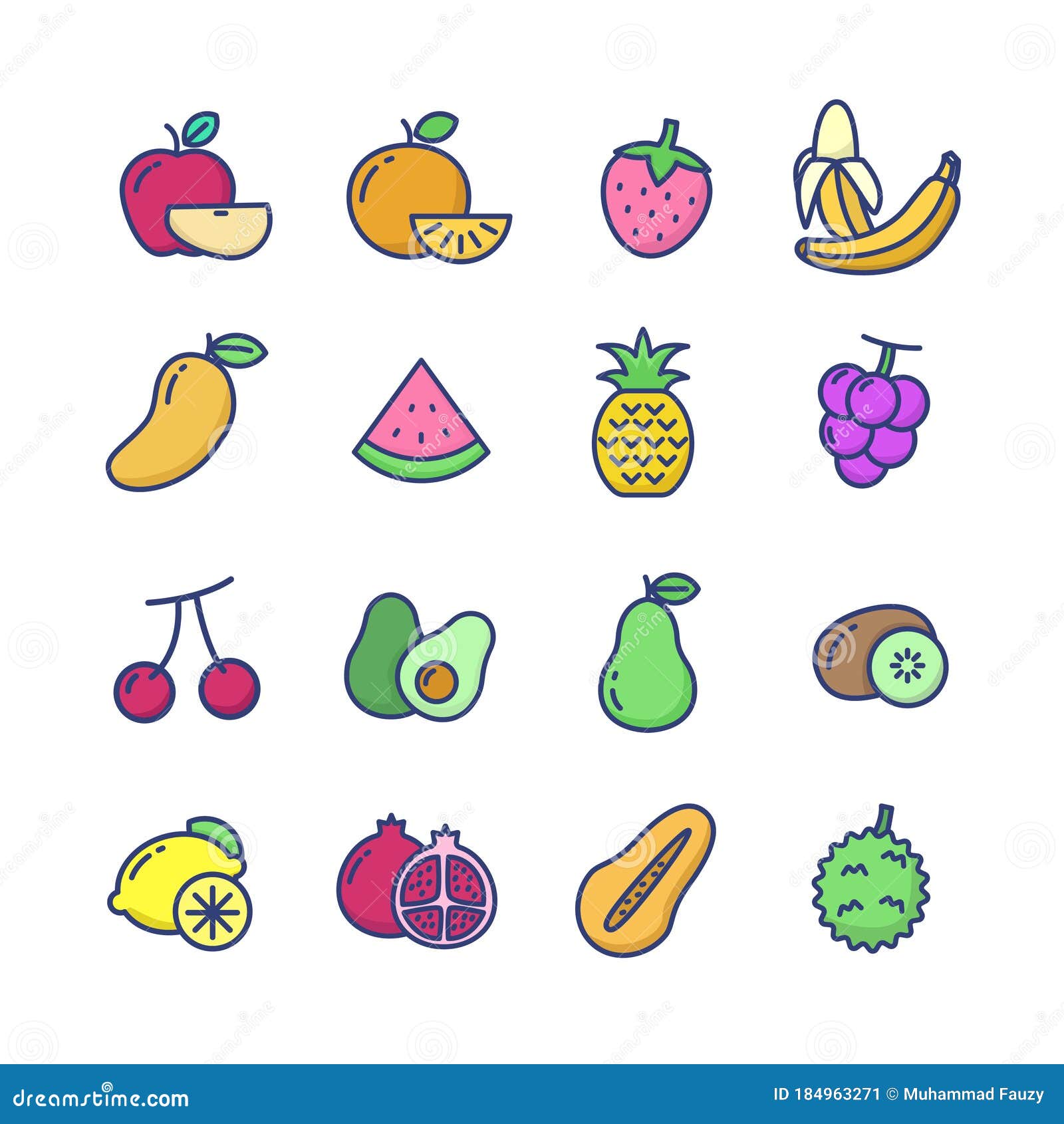 Colorful Fruits Vector Collection Isolated on White Stock Vector ...