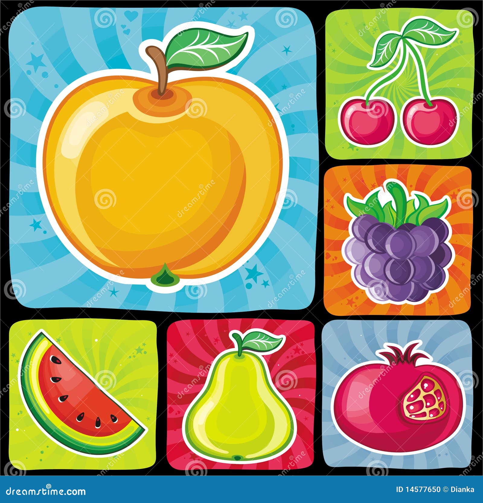 Colorful Fruity Icons Set 2 Stock Vector - Illustration of grape, apple ...