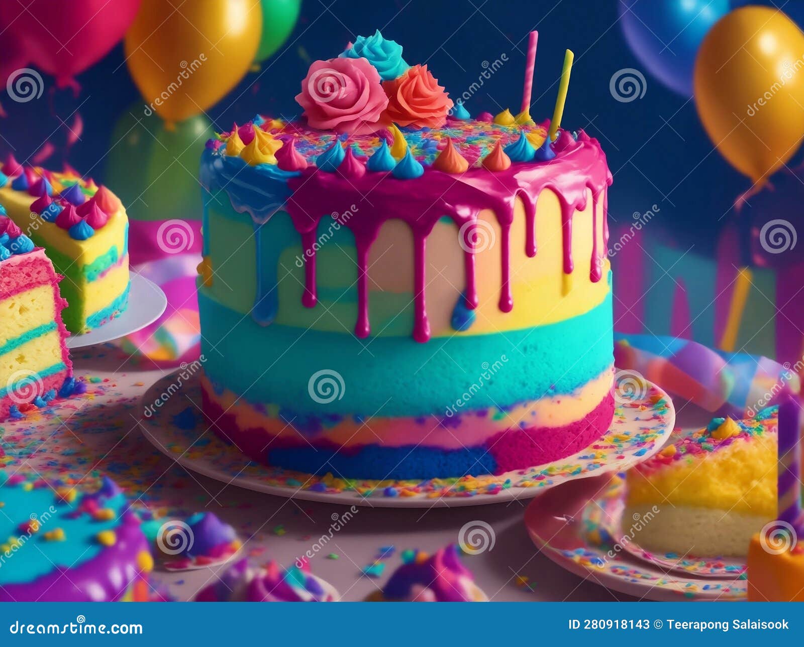 A Colorful Fun Cake Party, Generative AI Illustration Stock ...