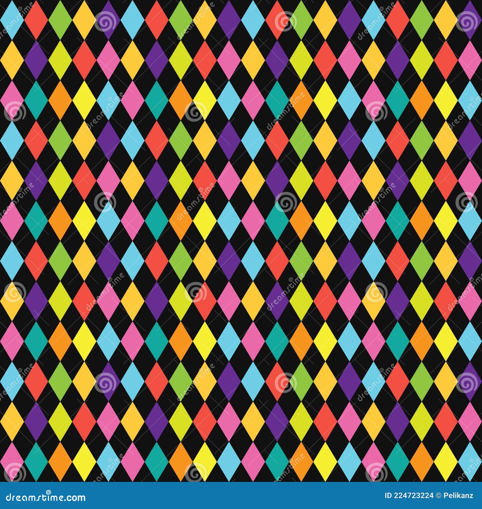 Colorful Funky Circus Style Diamond Pattern On Black Background Vector ...