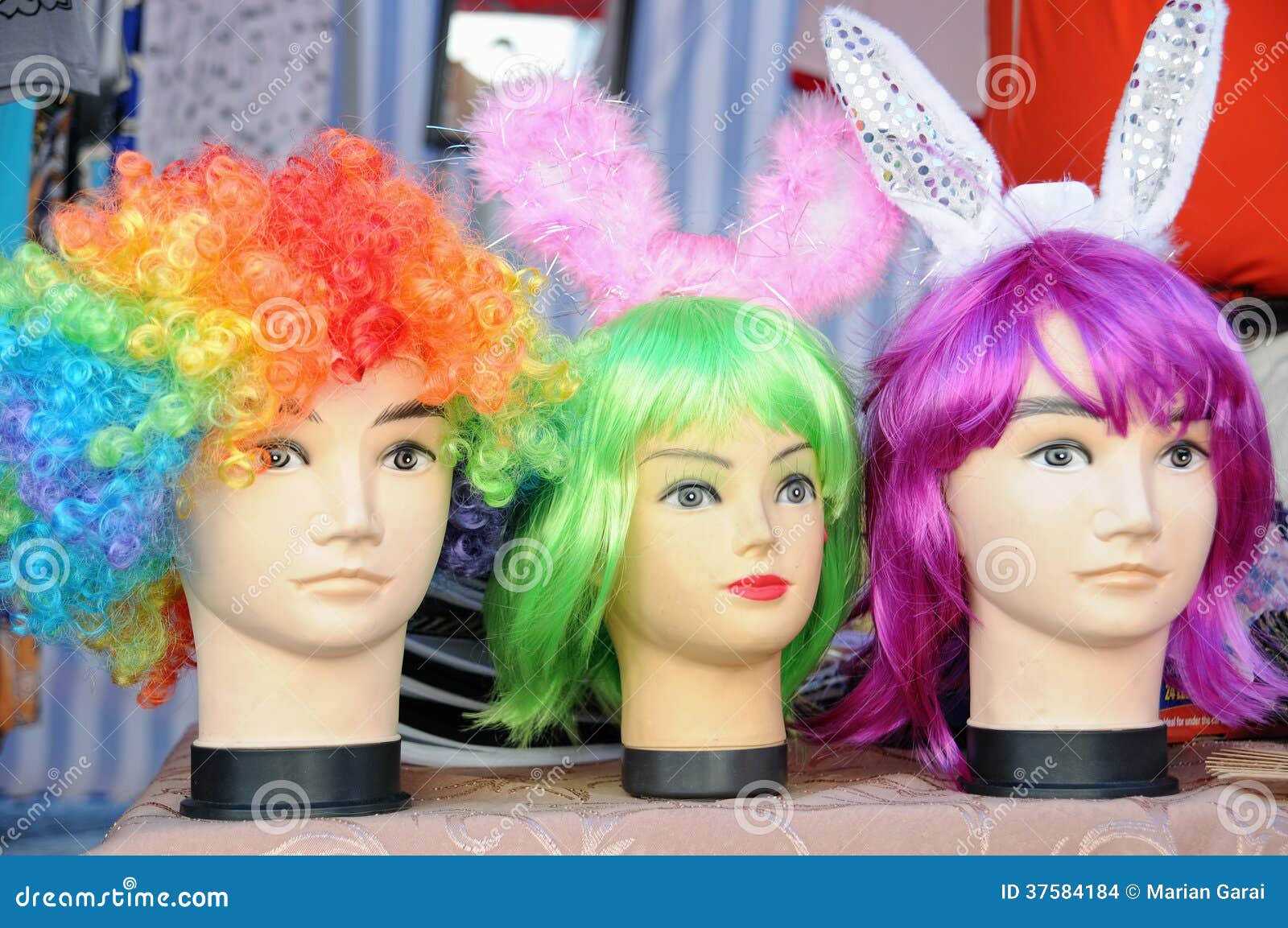 Colorful funny wigs stock photo. Image of dress, play - 37584184