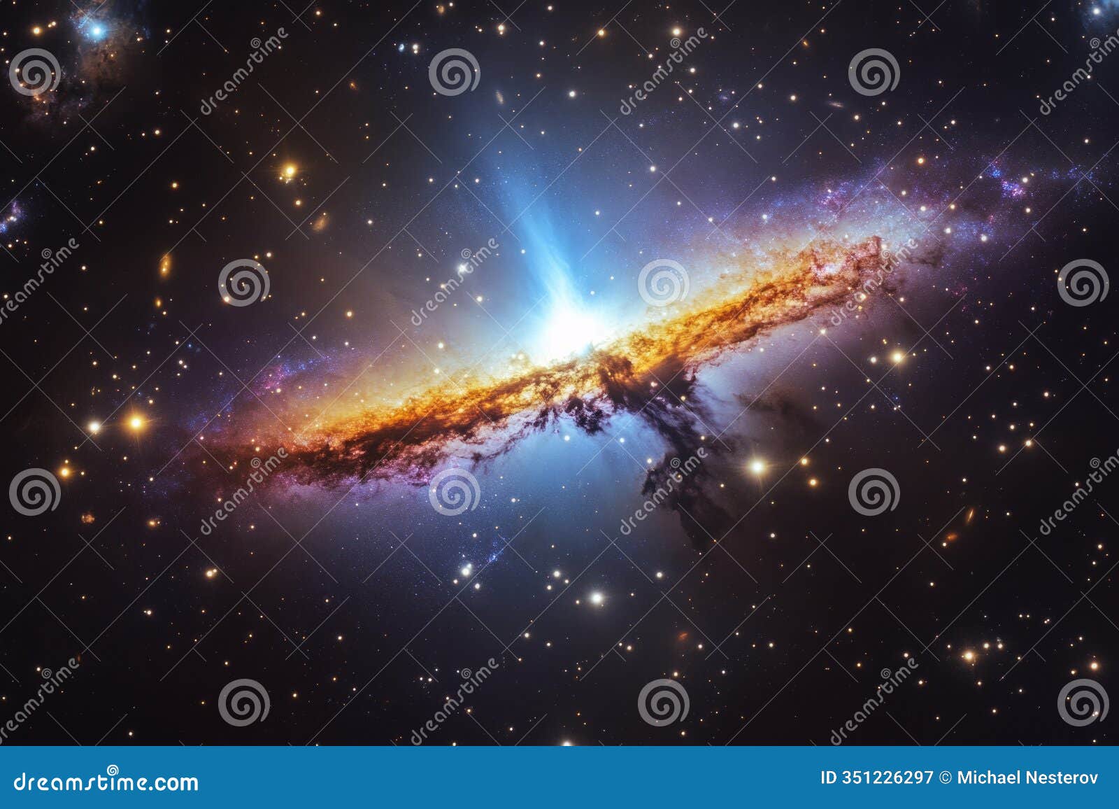 Colorful Galaxy Emitting a Powerful Jet of Energy into the Deep Space ...