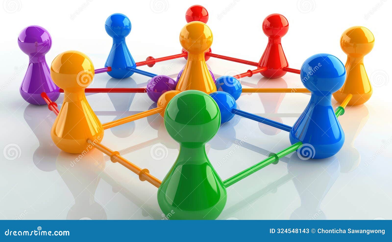 Colorful Game Pieces Connected by Lines Representing Teamwork, Unity ...