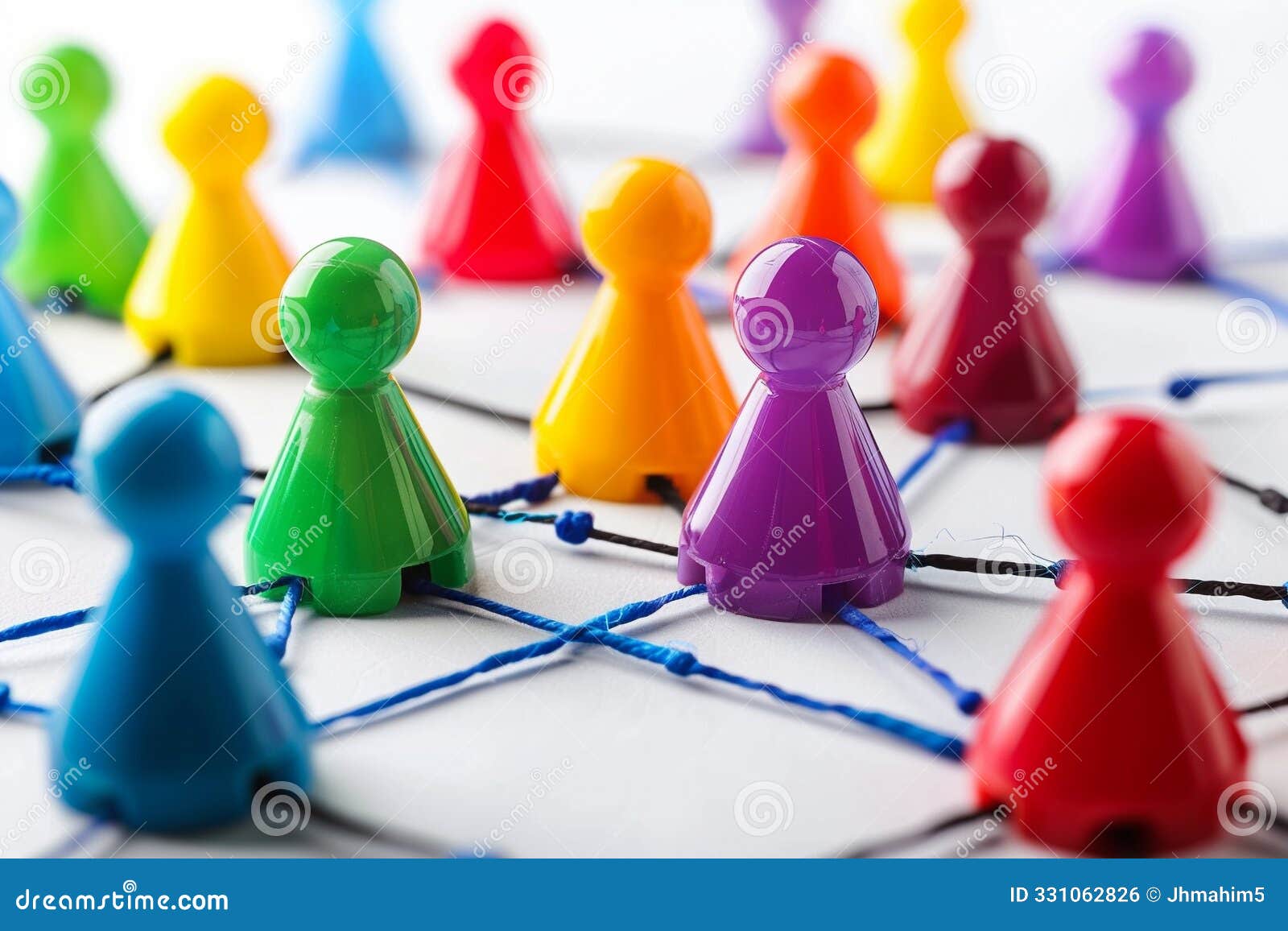 Colorful Game Pieces Connected by Strings Representing Network and ...