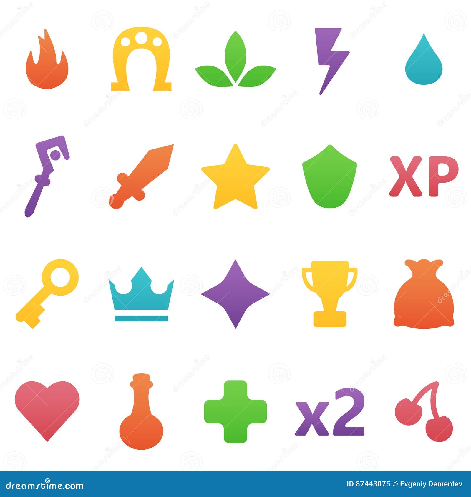 Colorful Gaming Icons Set. Assets Set for Game Design and Web ...