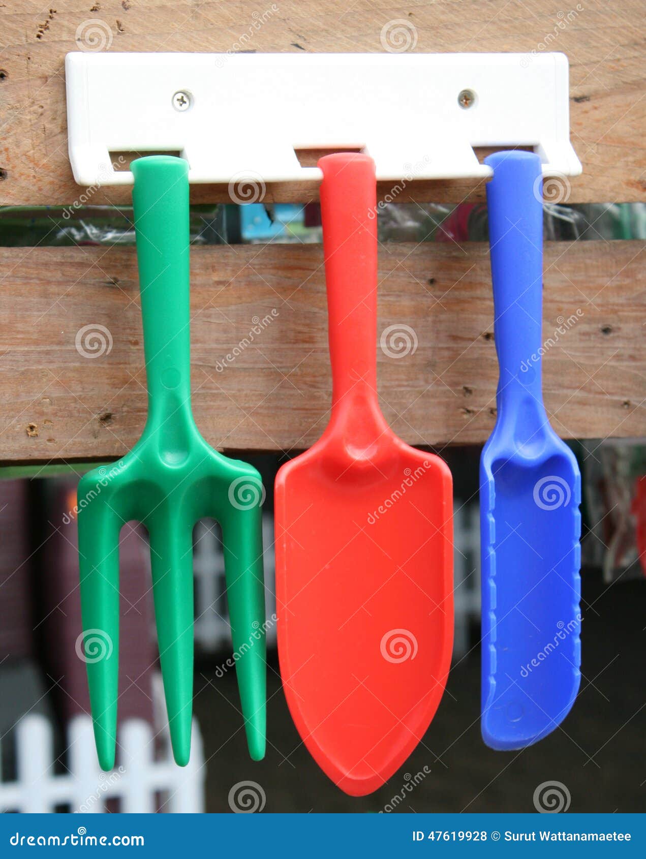 Colorful Garden Equipment Tools Stock Photo - Image of wood, wall: 47619928
