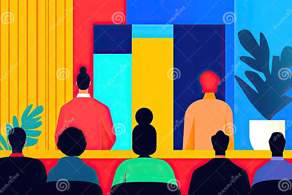 A Colorful Gathering of Figures in a Bold, Abstract Space with Engaging ...