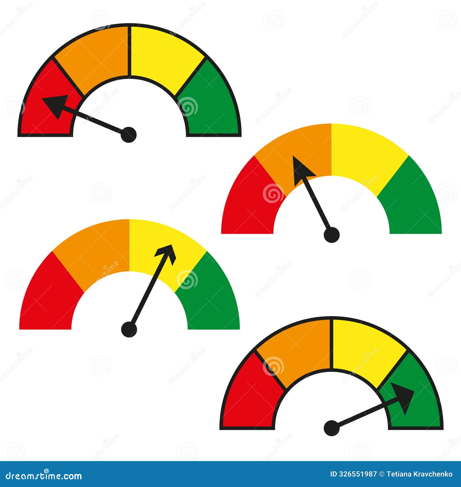 Colorful Gauge Icons. Semi-circle Dials. Arrows Pointing Indicators ...