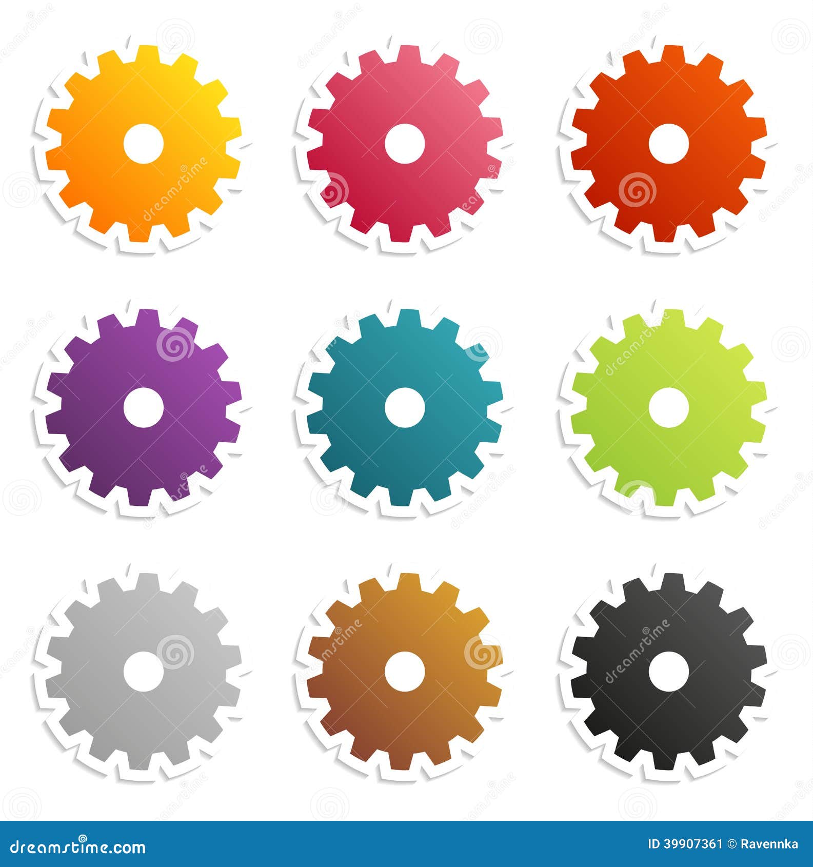 Colorful gear labels stock vector. Illustration of creative - 39907361