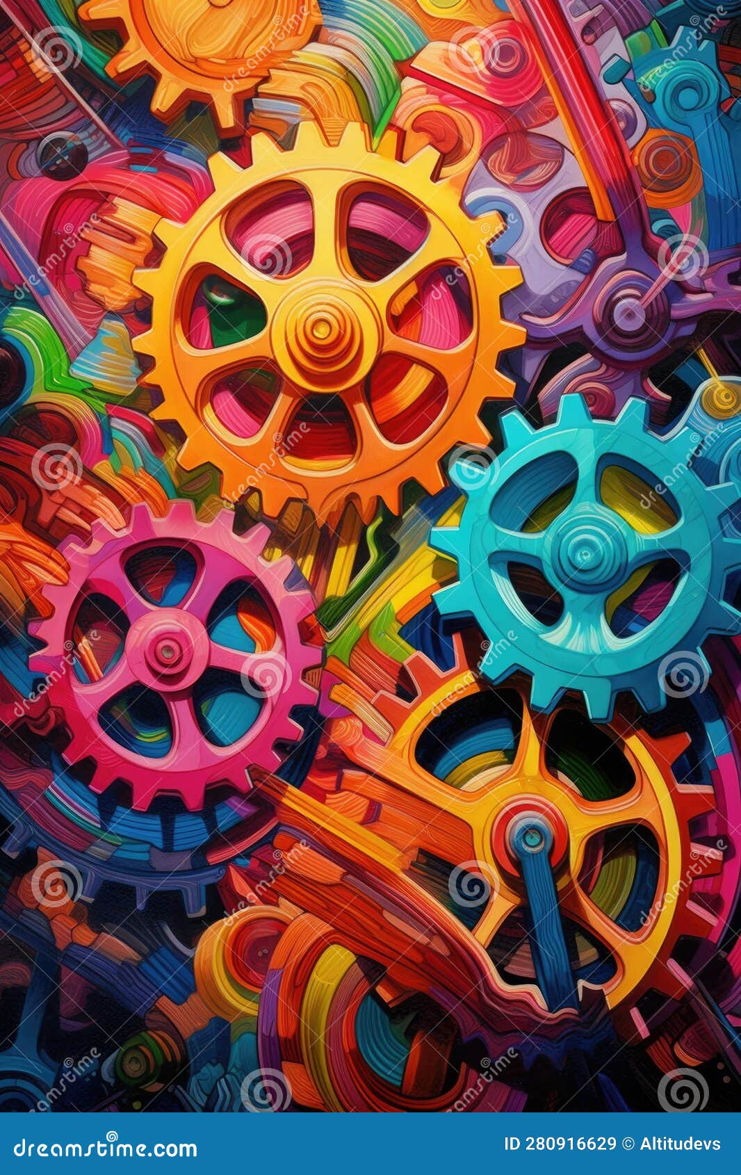 Colorful Gears Interlocking in Motion Stock Illustration - Illustration ...