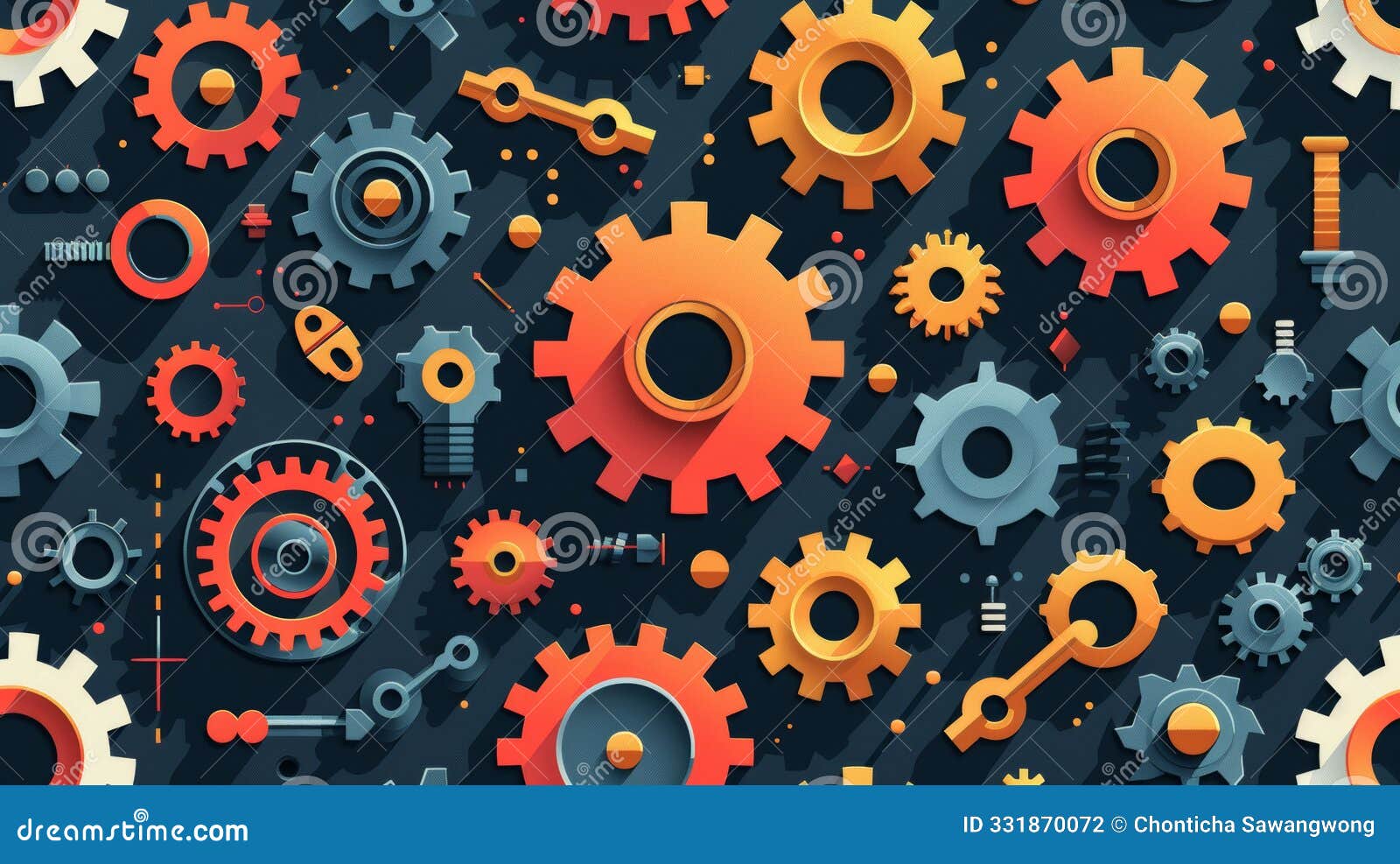 Colorful Gears and Machinery Parts Seamless Pattern Background. Vector ...