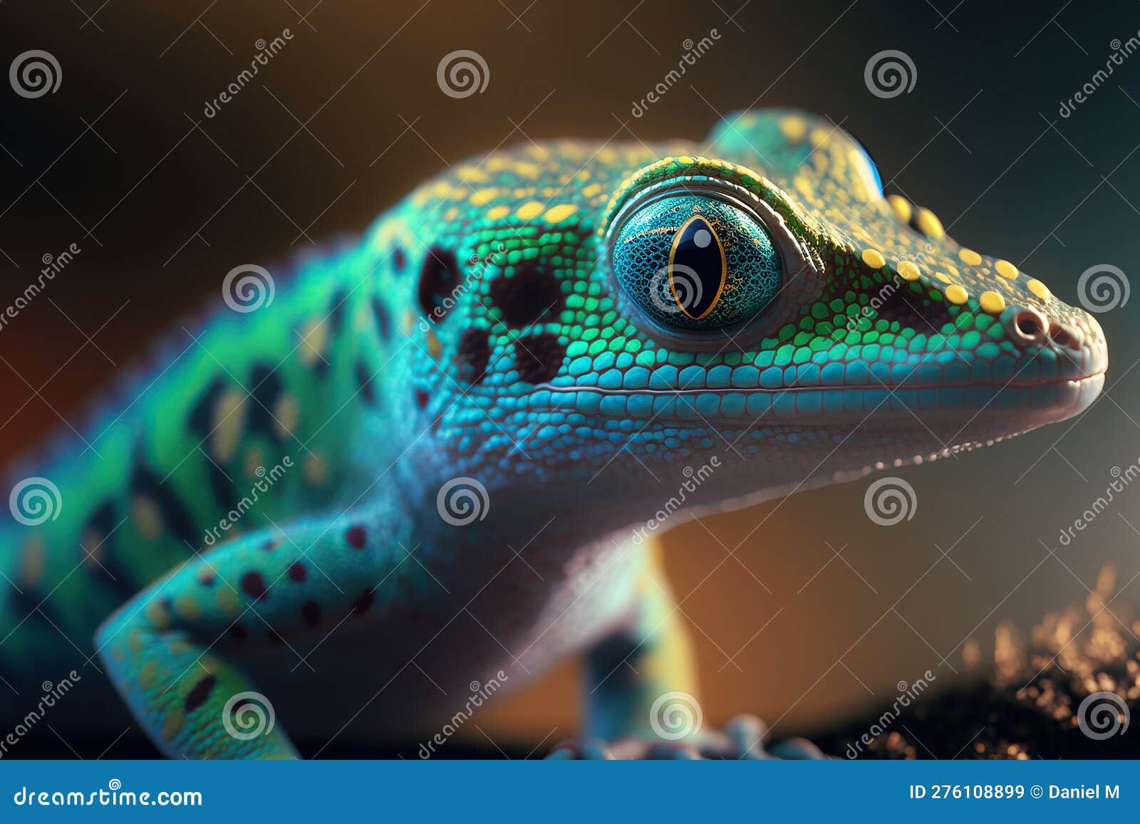 Colorful Gecko Close-up on a Dark Background. Stock Illustration ...
