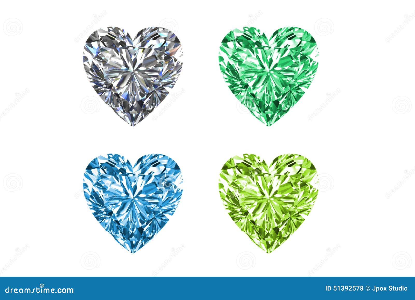Colorful Gems in Shape of Heart Isolated on White Background. High ...