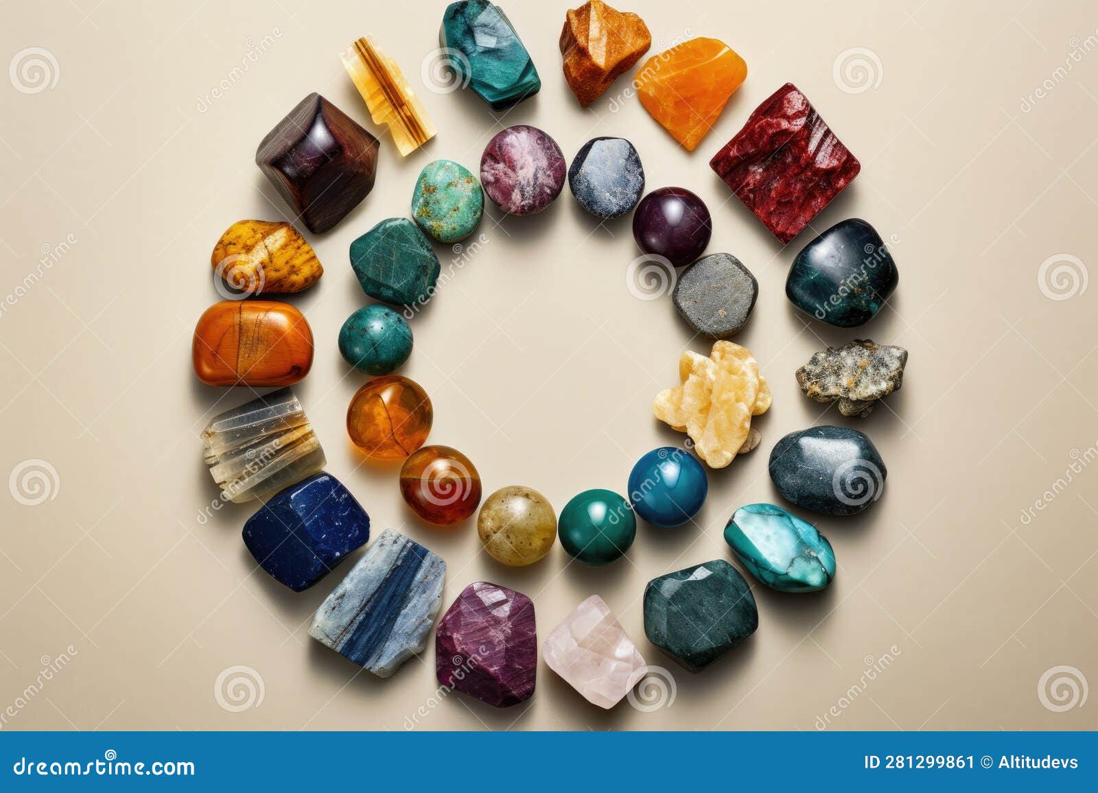 Colorful Gemstones Collection Arranged in a Circle Stock Illustration ...