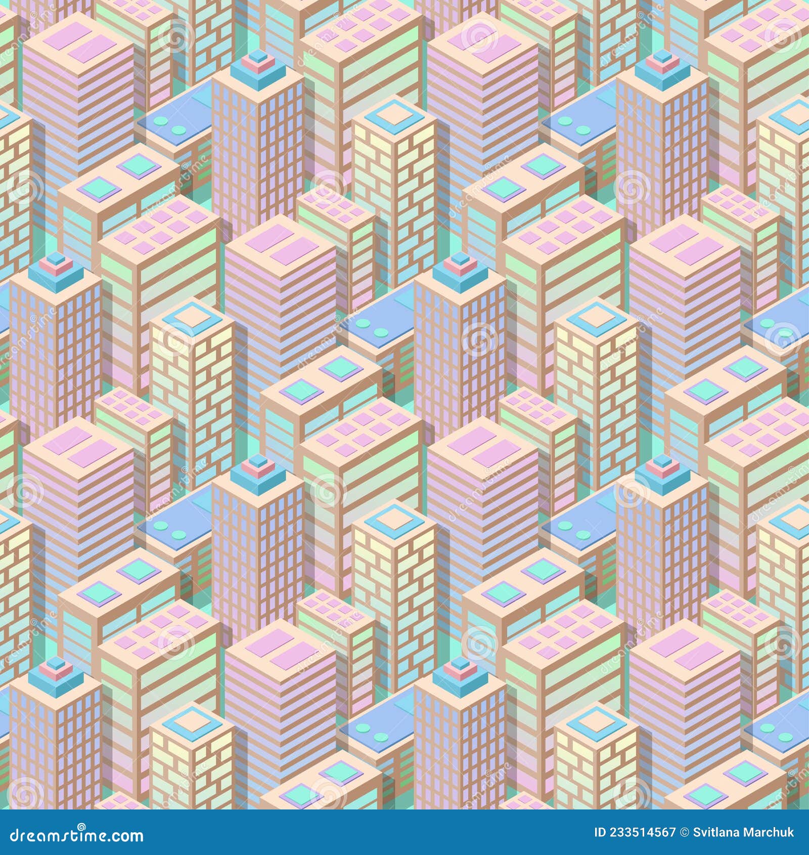 Colorful, Gentle Colors Flat Isometric City Seamless Pattern Stock ...