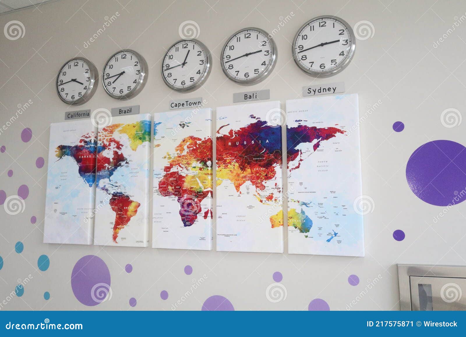 Colorful Geography Classroom with Maps and Time Zones Stock Image ...