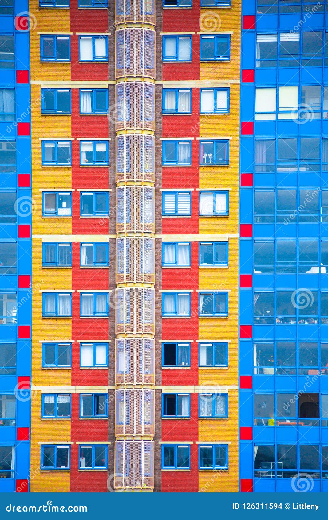 Colorful Geometric Apartment Building Facade with Windows Stock Photo ...