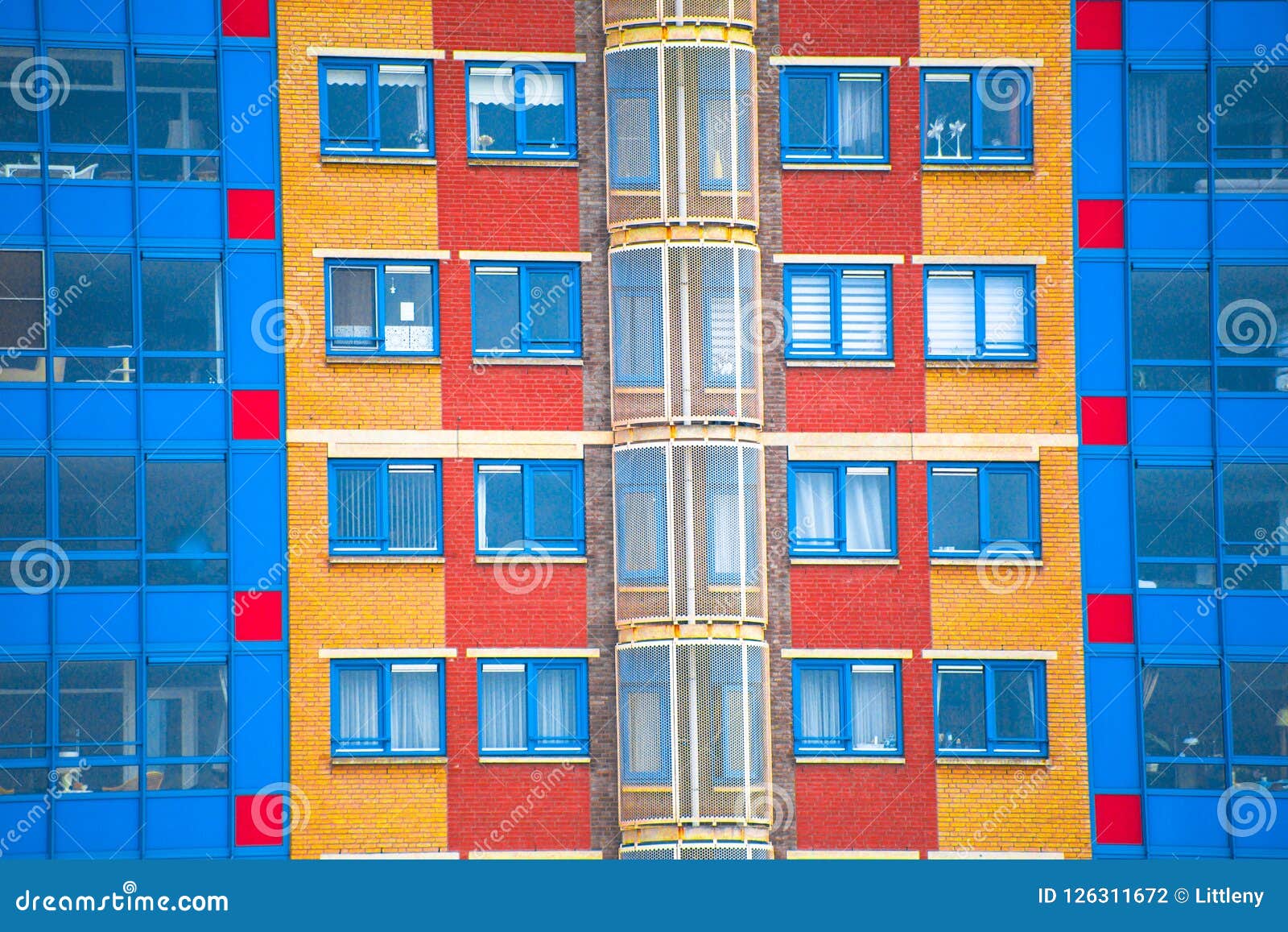 Colorful Geometric Apartment Building Facade with Windows Stock Photo ...