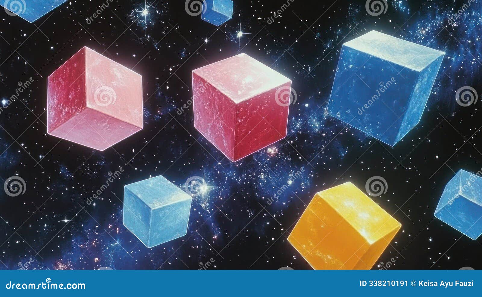 Colorful Geometric Cubes Floating in a Cosmic Space Backdrop Stock ...