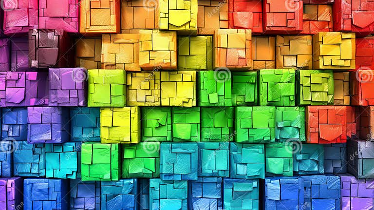Colorful Geometric Cubes Pattern with Textured Blocks Stock ...