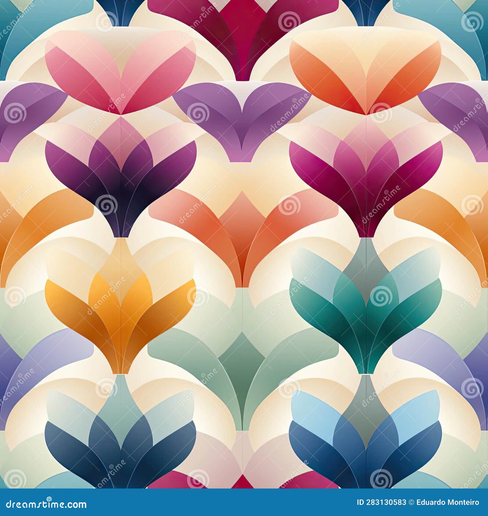 Colorful Geometric Floral Pattern with Layered Illusions (tiled Stock ...