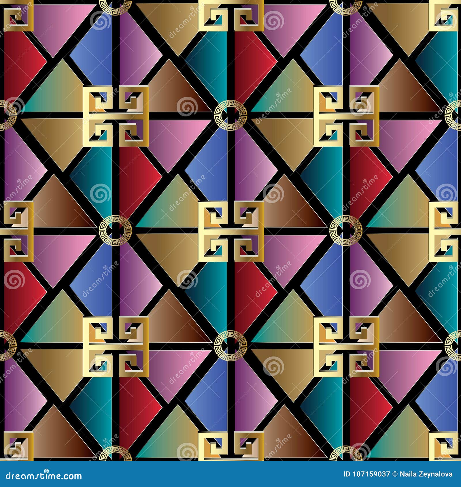 Colorful Geometric Meander Vector Seamless Pattern. Geometry 3d Stock ...