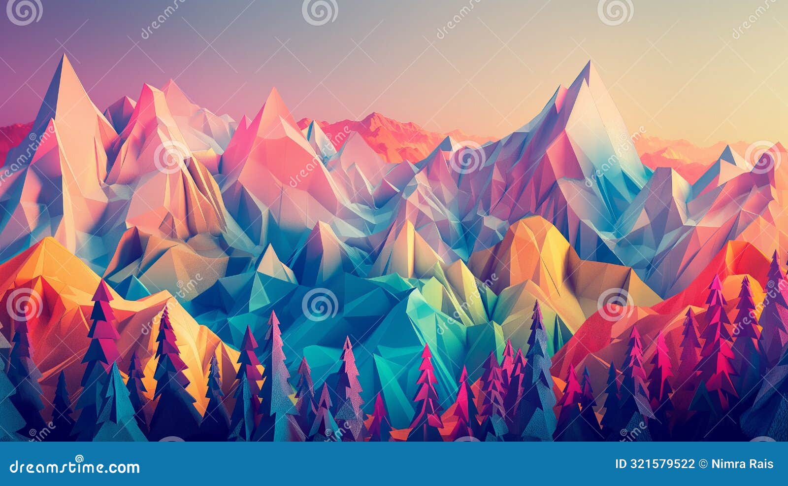 Colorful Geometric Mountains and Forrest Flat Illustration Stock ...