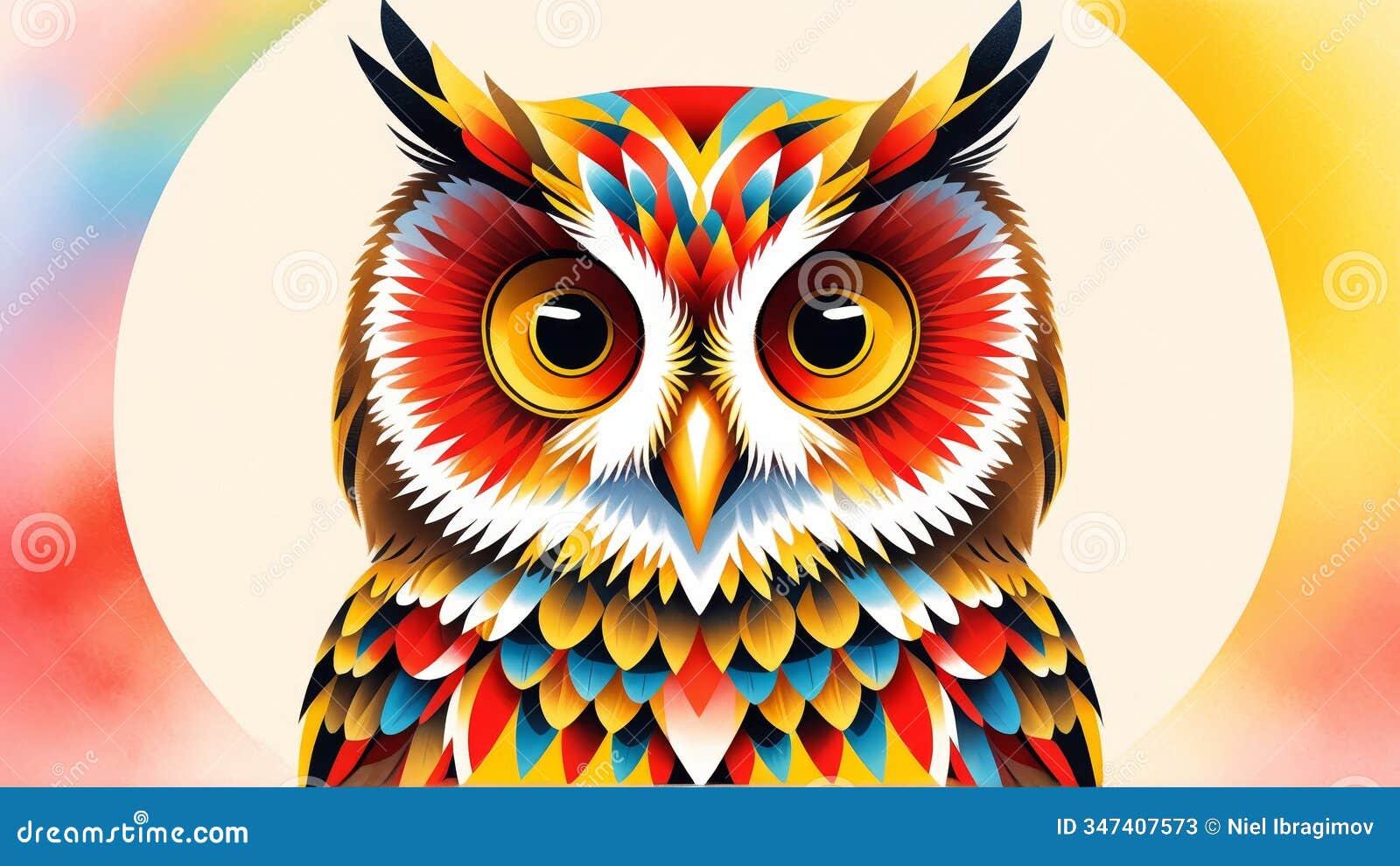 Colorful Geometric Owl Illustration with Vibrant Feather Patterns and ...