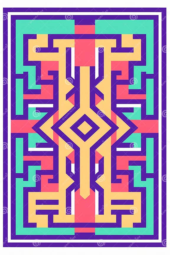 A Colorful Geometric Pattern in a Square Frame Stock Illustration ...