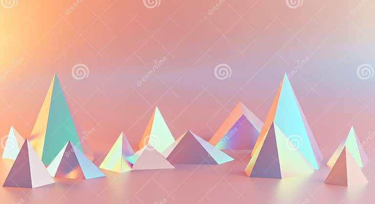 Colorful Geometric Pyramids in Pastel Gradient Light on Reflective ...