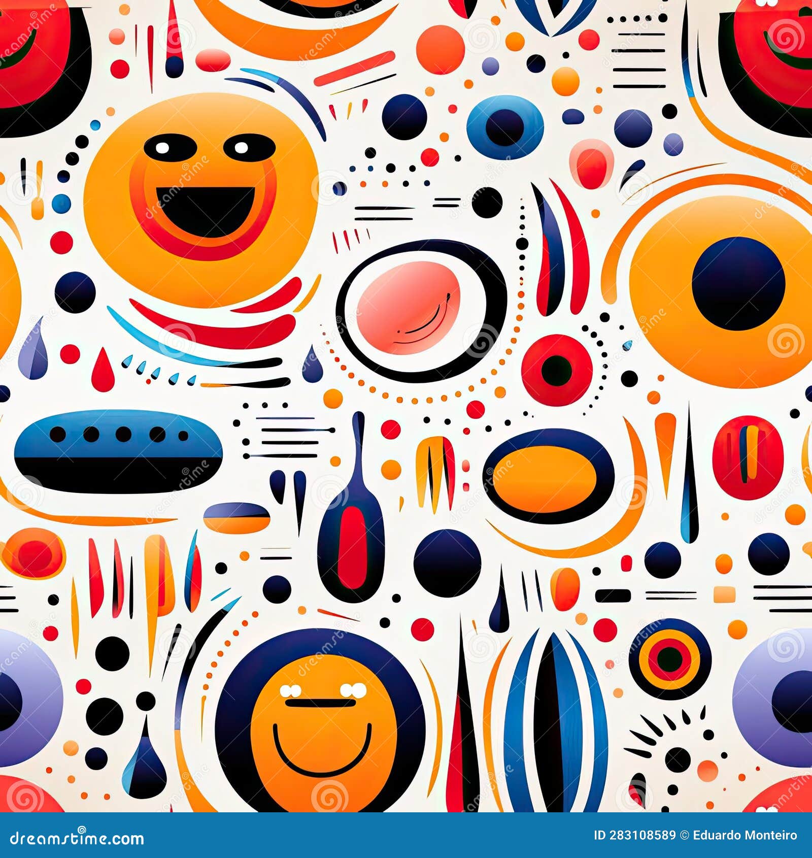 Colorful and Geometric Seamless Pattern with Smiley Faces and Bubbles ...
