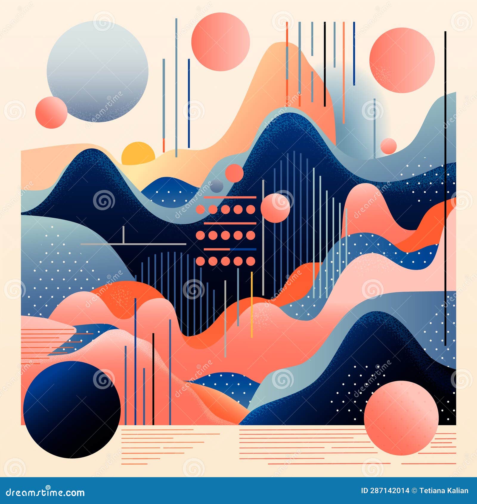 Colorful Geometric Shape Retro Background in Trendy Riso Graph or ...