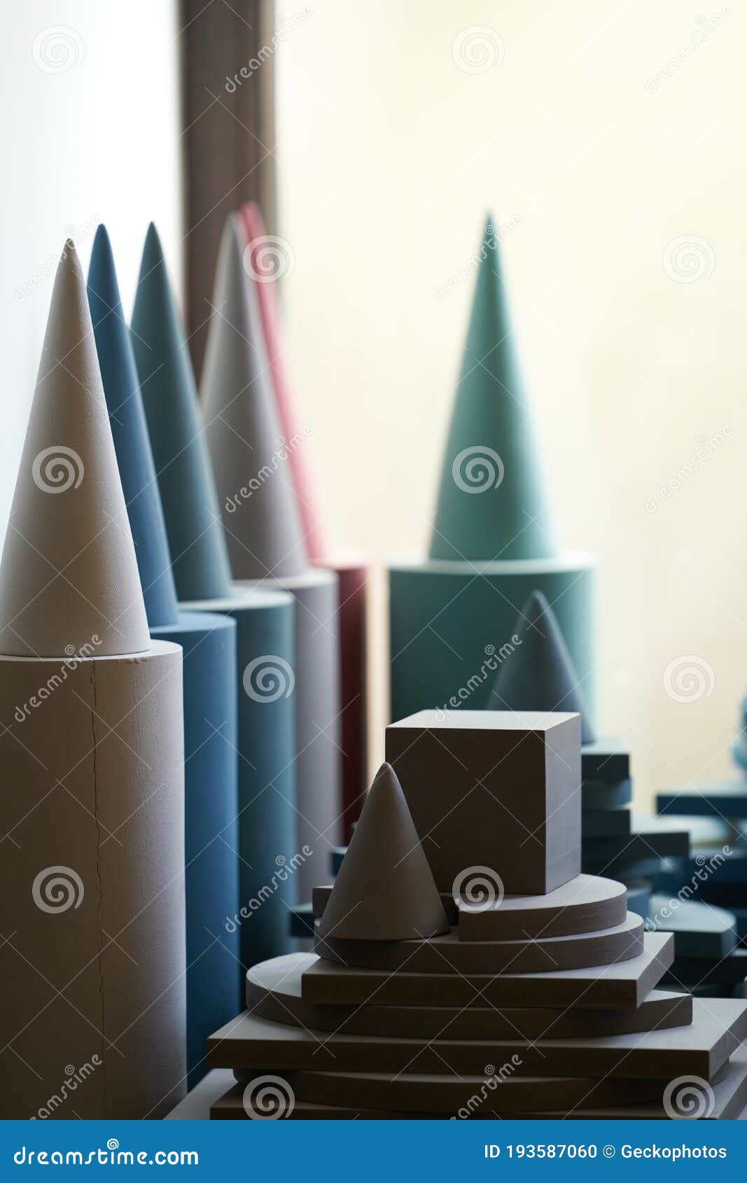 Colorful Geometric Shapes Set in Front Window on Background Stock Photo ...