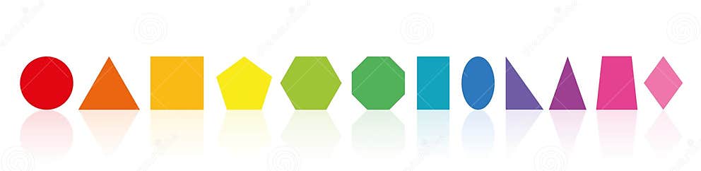 Colorful Geometric Shapes Square Triangle Circle Rectangle Rainbow Set ...
